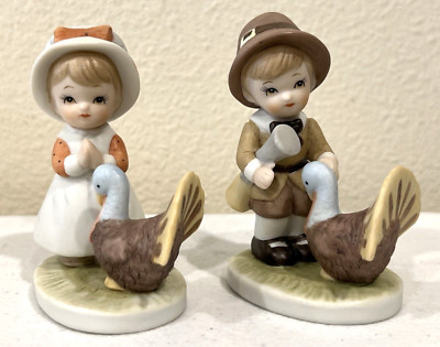 Vintage Lefton 03713 Porcelain Boy & Girl w/ Turkey Thanksgiving ...