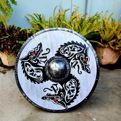 24'' Wooden Shield Dragon Print Medieval Viking Valhalla Battle Worn ...