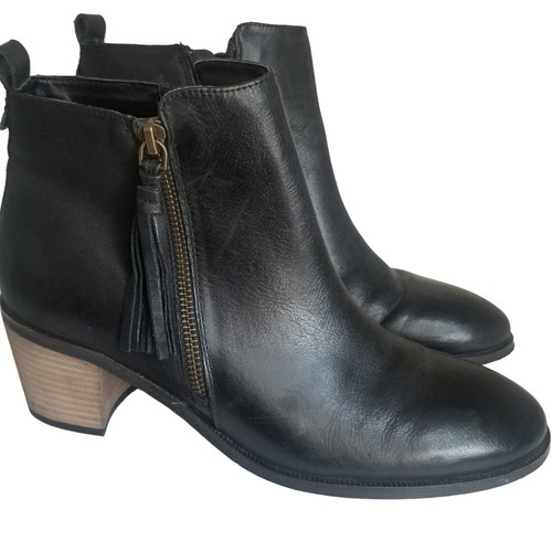 Crevo Boots Womens 10 black Autumn Tassel Leather Ankle Side Zip Block ...