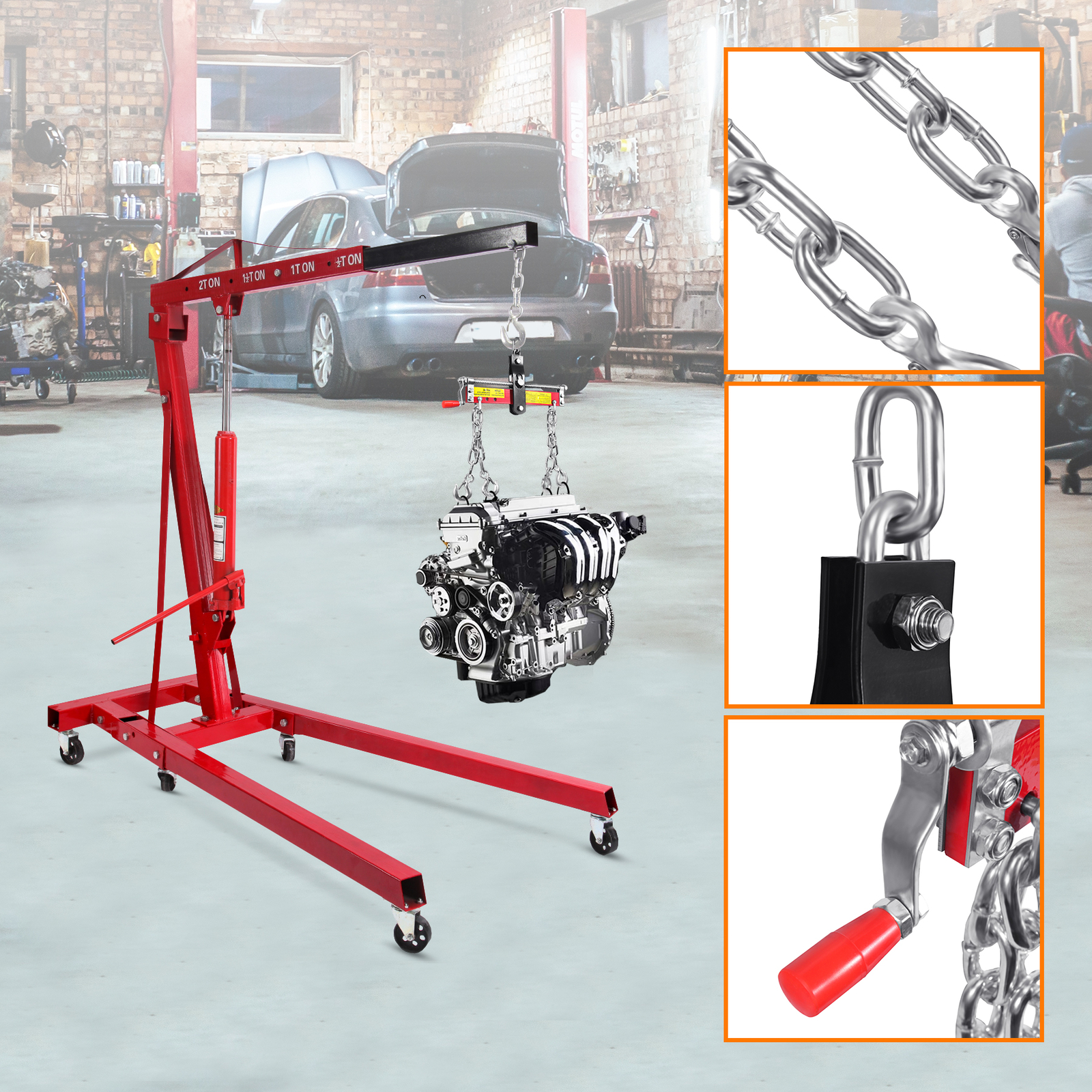 Heavy Duty Engine Hoist Leveler Cherry Picker Shop Crane Load Lift Tool ...