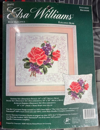 🌹 Elsa Williams Crewel Embroidery Kit RED FLORAL 00492 Rose Elegance NEW NiP | eBay