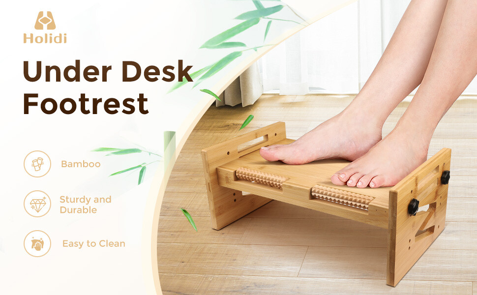 Adjustable Foot Rest For Desk Bamboo Under Desk Footrest - 4 Height ...