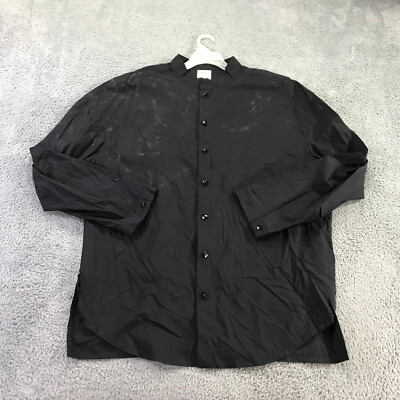 Orttu Shirt Mens Extra Large Button Up Band Mandarin Collar Black Italy ...