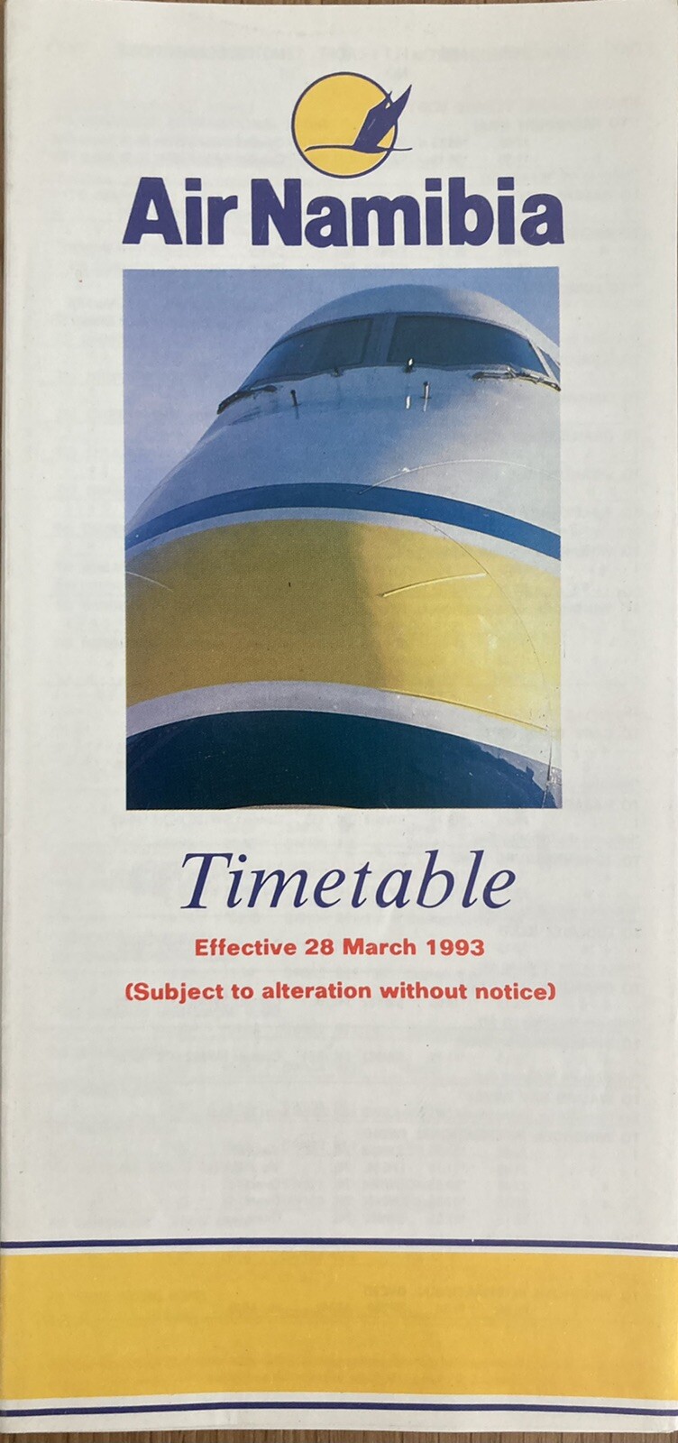 AIR NAMIBIA TIMETABLE SUMMER 1993 B747 | eBay
