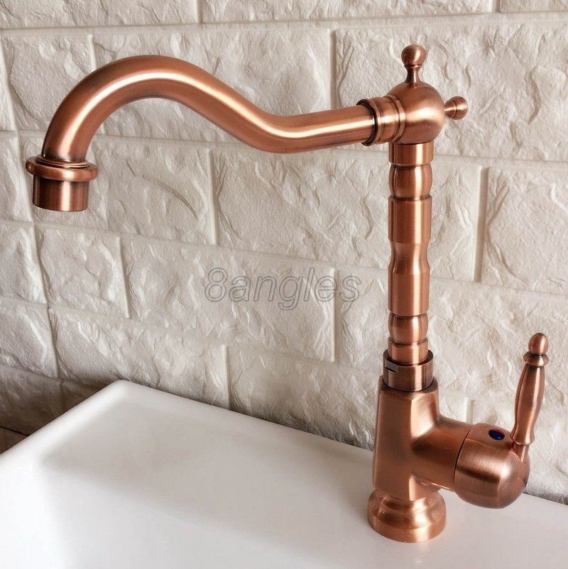 Red Copper Single Lever Bathroom Vessel Sink Swivel Faucet Mixer Tap ...