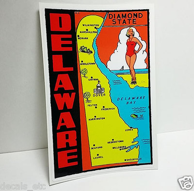 State of Delaware Vintage Style Travel Decal / Vinyl Sticker, Luggage ...