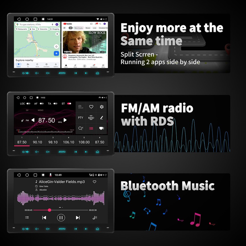 ATOTO 9IN A6PF 2DIN Android Car Stereo Play GPS Track NAVI Radio LRV ...
