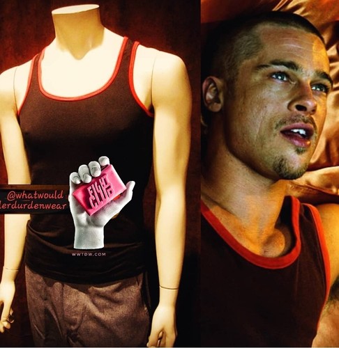 Fight Club Tyler Durden Black Tank Top Shirt w/Red Trim Brad Pitt S M L ...