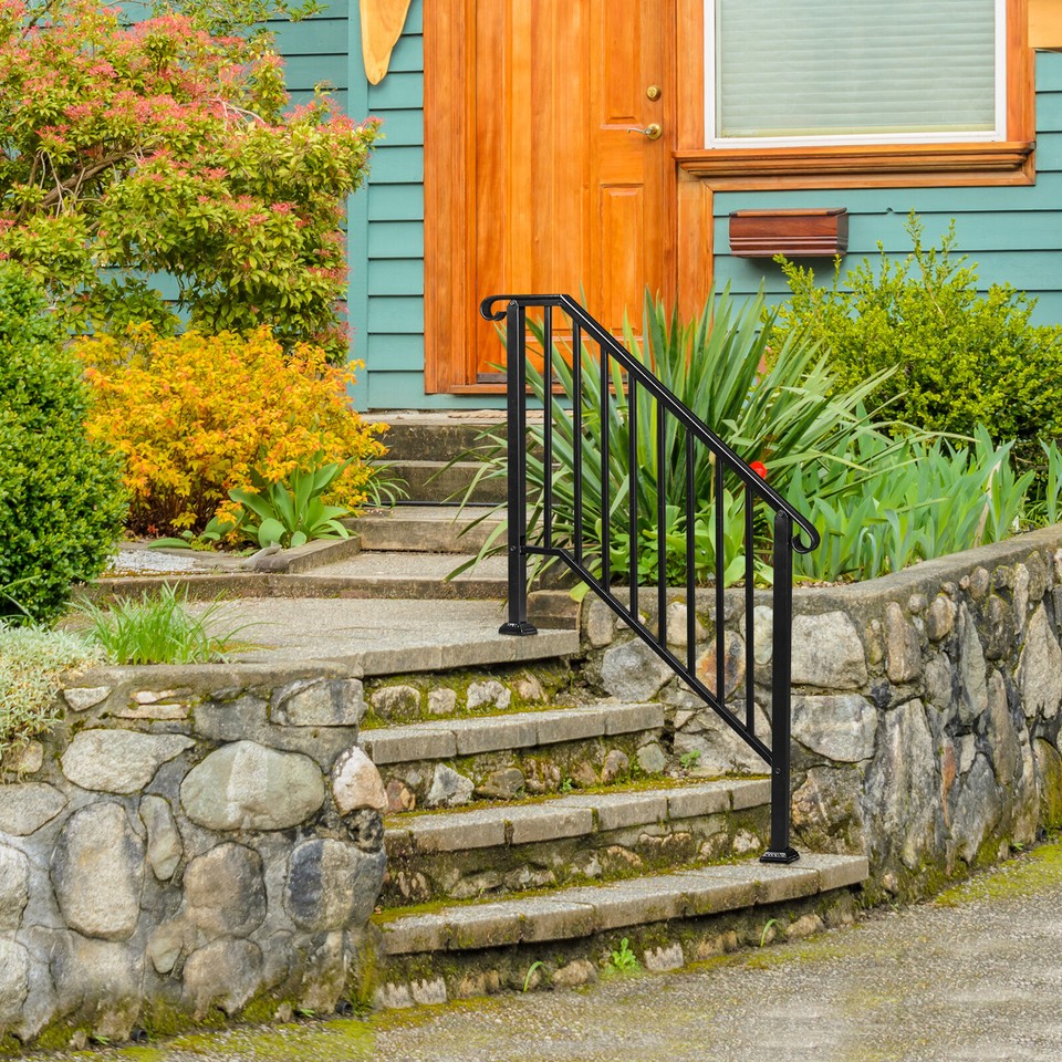 Stair Railing Kit - 1-4 Steps, Matte Black & Galvanized Iron Outdoor ...