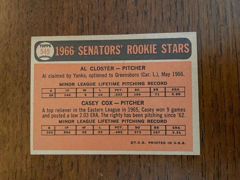 1966 TOPPS #549 WASHINGTON SENATORS ROOKIE STARS BASEBALL CARD NM | eBay