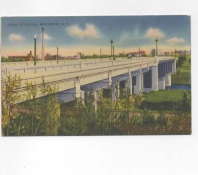 Queen City Bridge, Manchester, New Hampshire, Linen Postcard ...