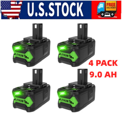4 PCS 18V Lithium Battery 9.0Ah for Ryobi P102 P107 P200 P201 BPL-1815 ...