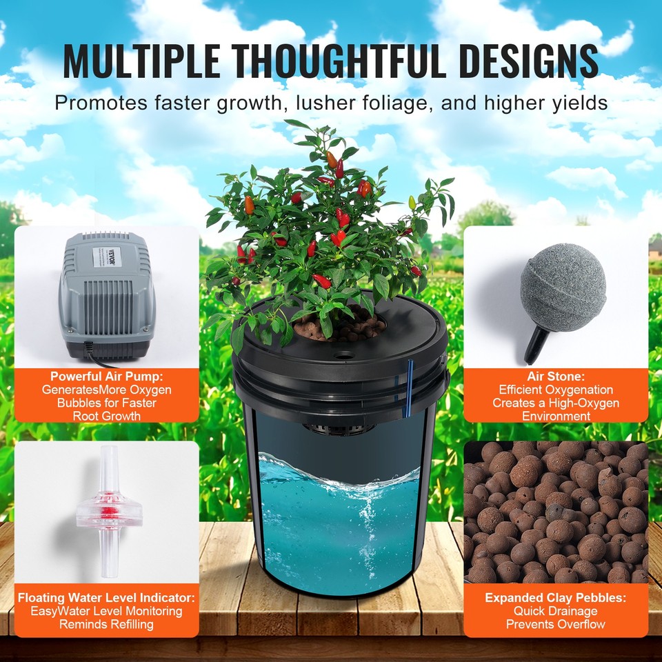 Hydroponics Deep Water Culture DWC Hydroponic System 5 Gallon 8 Buckets ...