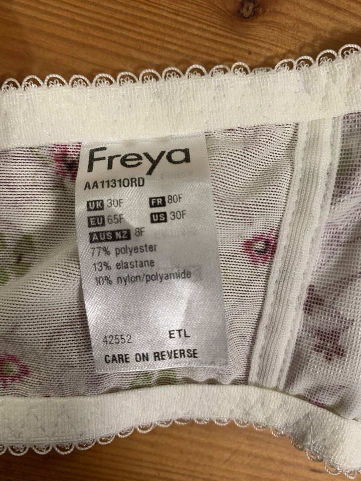 FREYA ELLIE Underwired Balconette BALCONY BRA Full Cup White Floral 30F ...