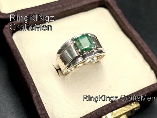 Natural Emerald Mens Ring Size 9 Solid 925 Sterling Silver Handmade Man Rings | eBay