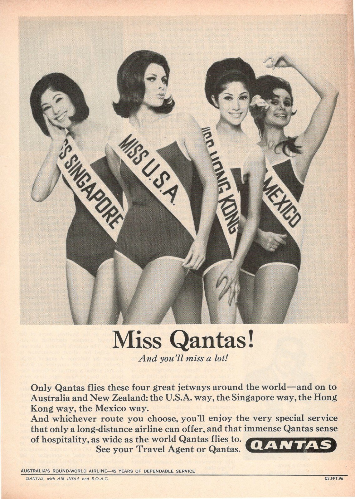 Qantas Airline AUSTRALIA Miss Advertisement 1 page Original 1966 | eBay