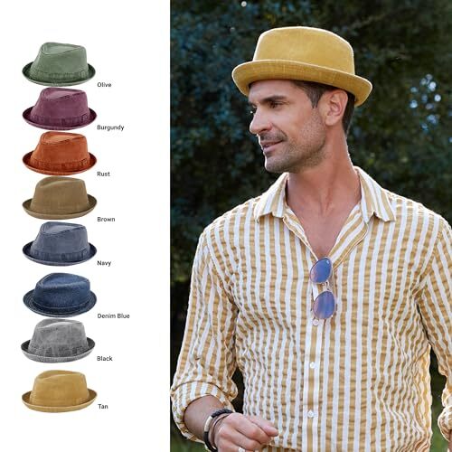 Men's Casual Vintage Style Washed Cotton Fedora Hat Small-Medium Navy ...