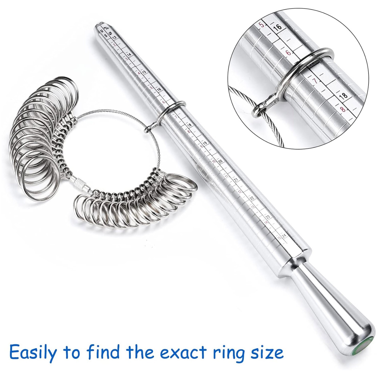 Metal Ring Sizer Gauge Mandrel Finger Sizing Measure Stick Standard ...