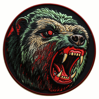 Grizzly Bear Patch Iron-on Applique Halloween Badge Mutated Zombie Zoo ...