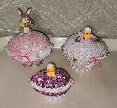 3 Sequin Push Pin Easter Pink Styrofoam Eggs Bunny Rabbit Chicks | eBay