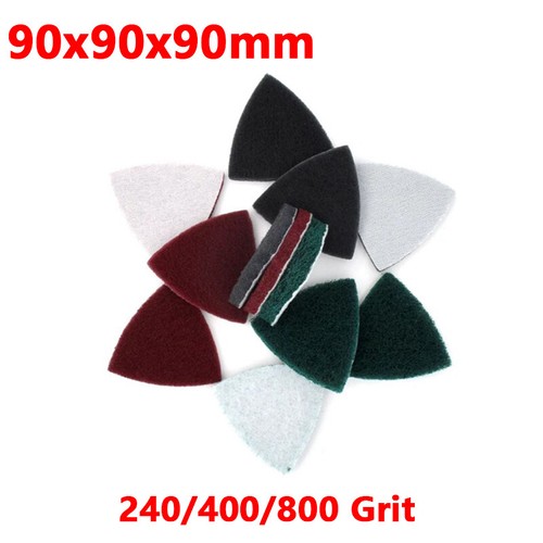 90x90x90mm Hook & Loop Scouring Pad Triangle Grit 240/400/800 Cleaning ...