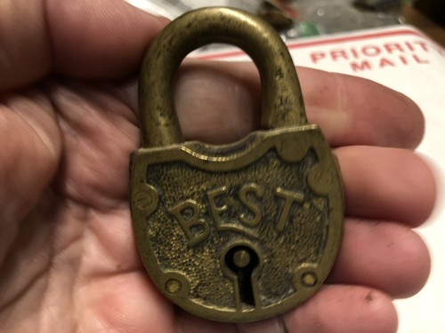 Antique 1920s BEST BRASS PADLOCK needs Key Nice Old Rare Lock Made In ...
