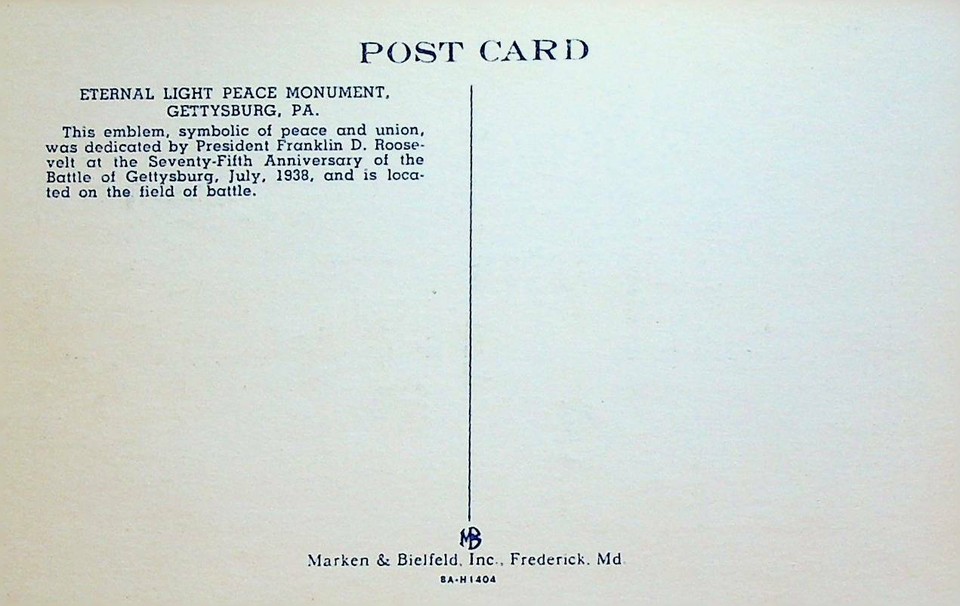 Eternal Light Peace Monument Gettysburg Pennsylvania Postcard | eBay