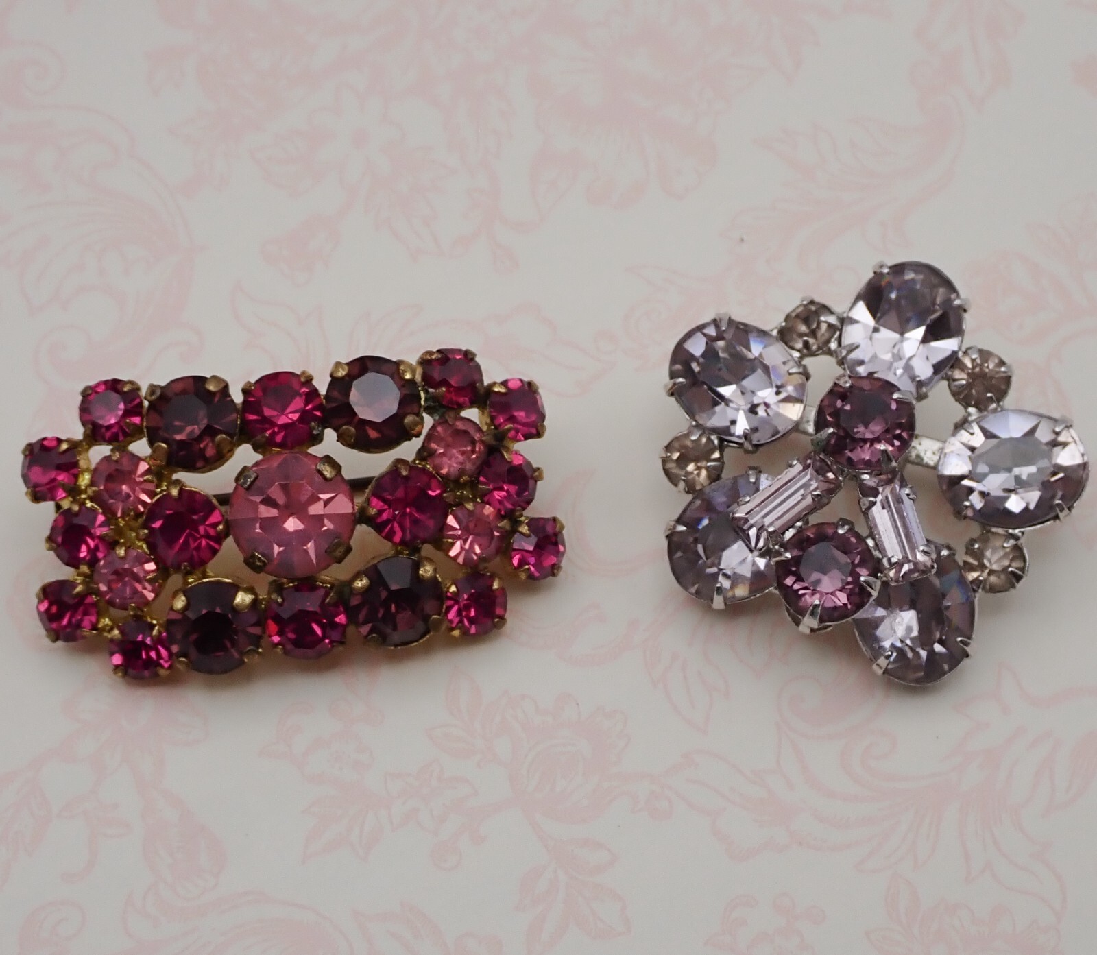 Pair of 2 VTG Pink Purple Clear Rhinestone Miniature Pin Brooches | eBay