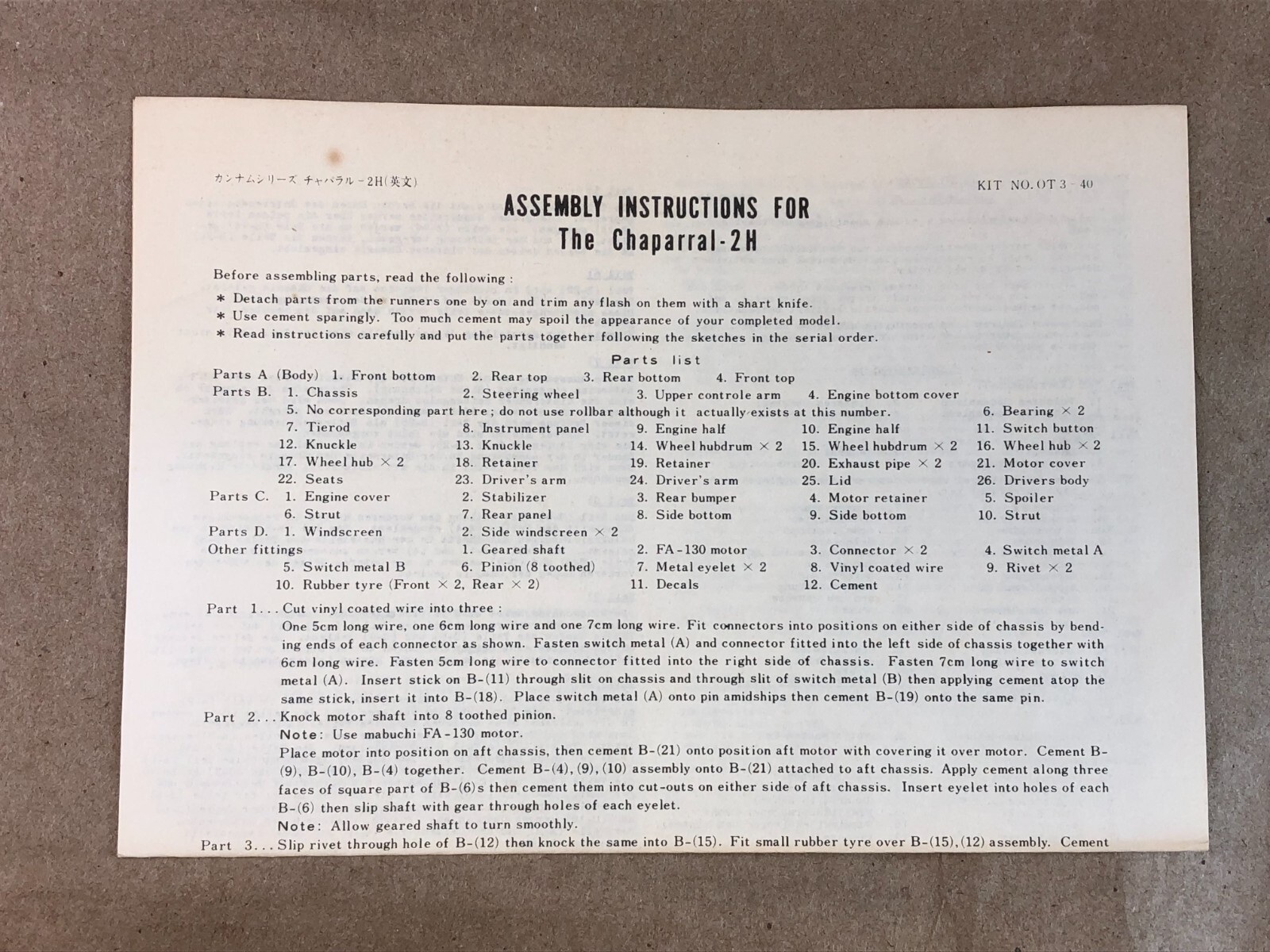 OPEN BOX Otaki 1:28 Motorized Model Kit CHAPARRAL 2H No. 0T3-40 Sealed ...