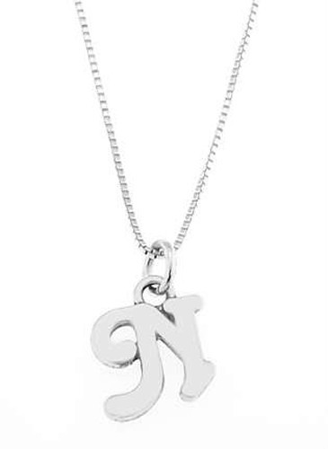 Sterling Silver Fancy Initial Letter N Charm with Box Chain Necklace ...