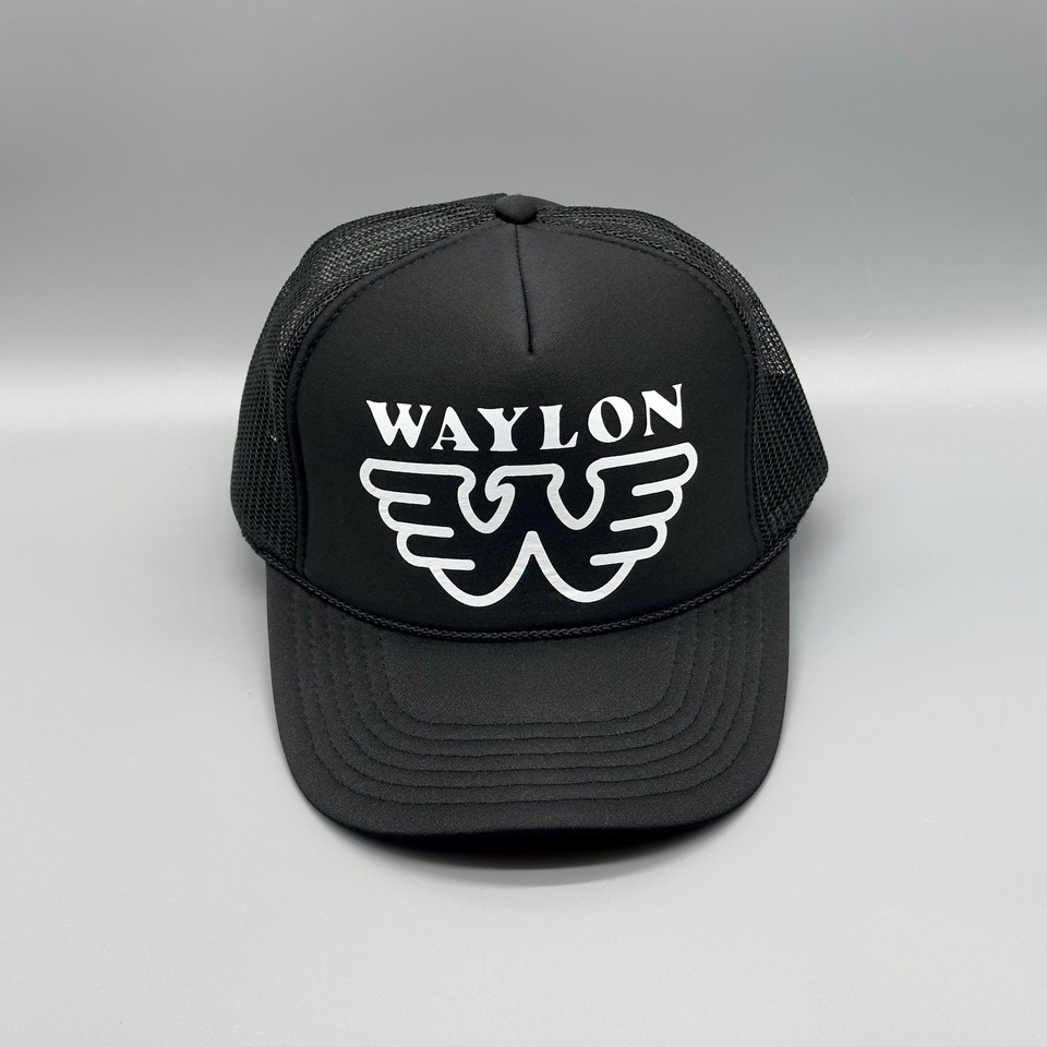 Waylon Jennings Hat Black Trucker Mesh Rope Cap Country Music Western ...