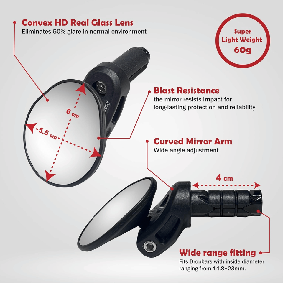 Hafny HF-M956S-FR06 Drop Bar End Mirror Handlebar Bike HD Convex Glass ...