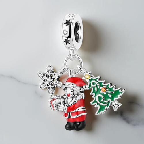 Cute Snowflake Santa Gift Christmas Tree Holiday Charm 925 Sterling ...