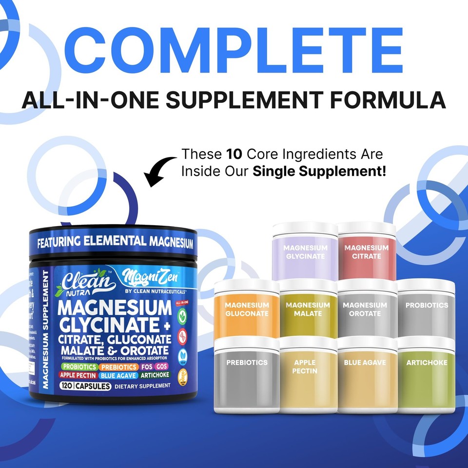 Clean Nutra Magnesium Glycinate Citrate Malate Orotate 120 Count (Pack ...