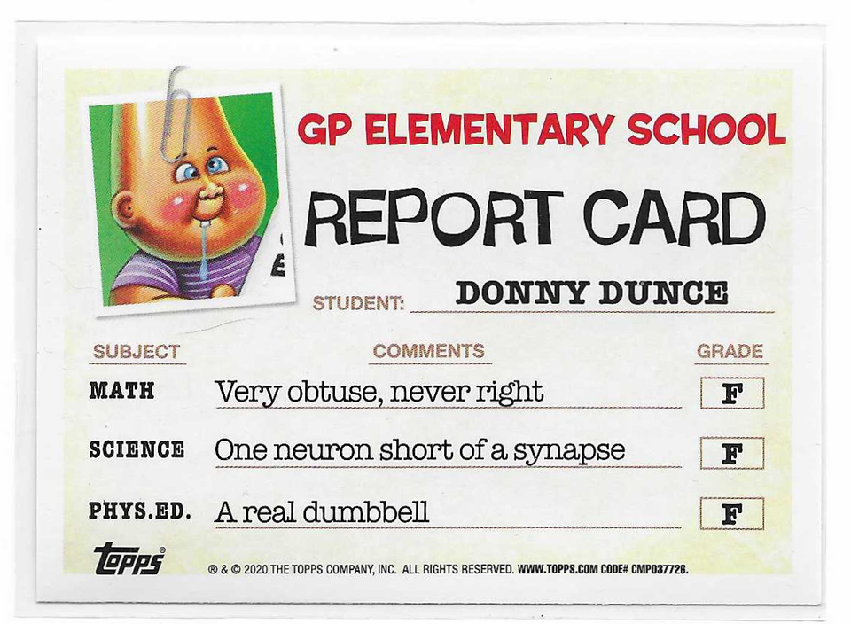 2020 Garbage Pail Kids Late to School Bruised Black GPK Donny Dunce 94a ...