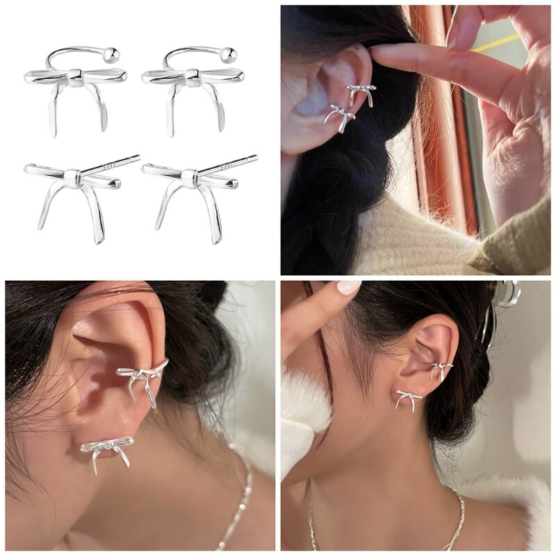Delicate Bowknot Ear Holders Adornment Stylish Ear Studs Earrings ...