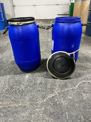 Plastic Barrels, 2pk, 10 Gallon Barrel With 2 Handles, Locking Ring And ...