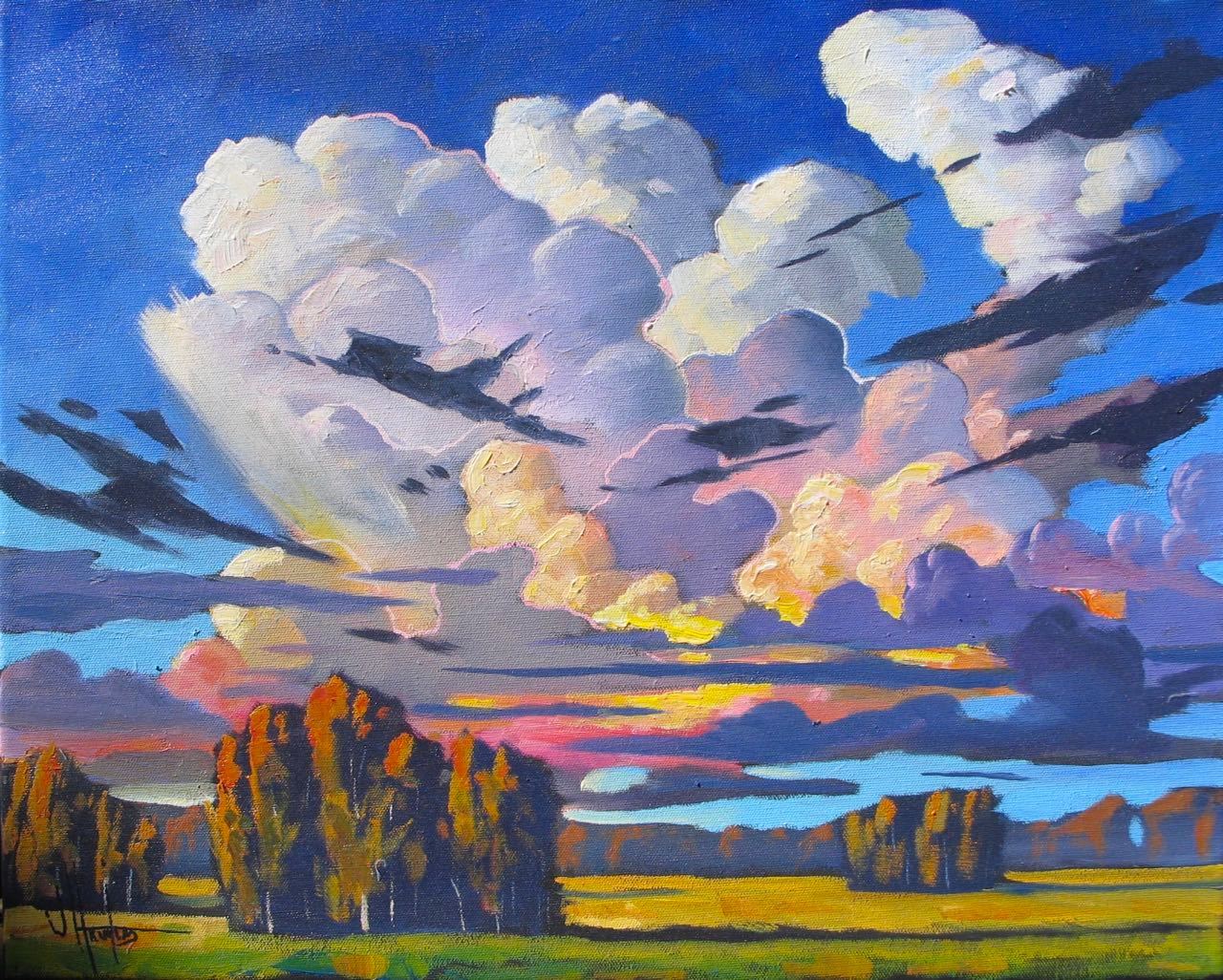 ORIGINAL WILLIAM HAWKINS LANDSCAPE PAINTING MASTERPIECE, CLOUDS, ASPEN ...