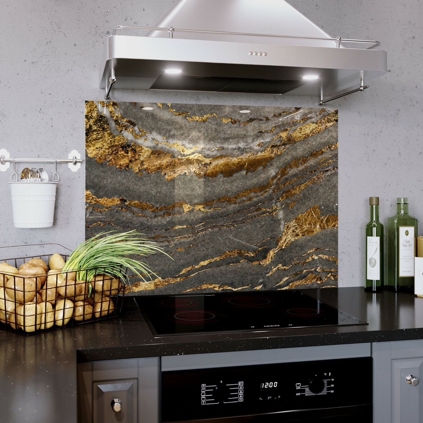 Glass Splashback Kitchen Tile Cooker Panel ANY SIZE Gold Marble Stone ...