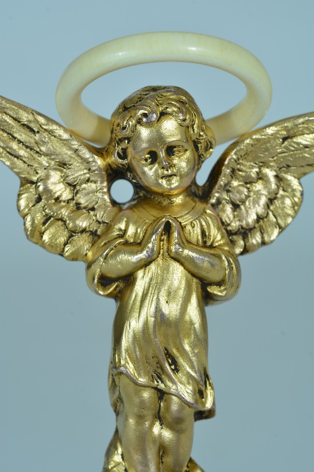 Beautiful Art Nouveau Antique Religious Gilt Bronze Crib Angel Mural ...