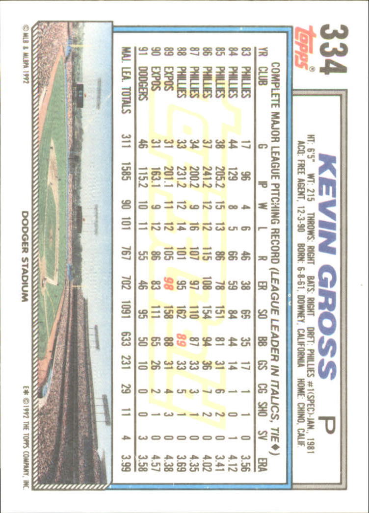 1992 Topps - Gold #334 Kevin Gross for sale online | eBay