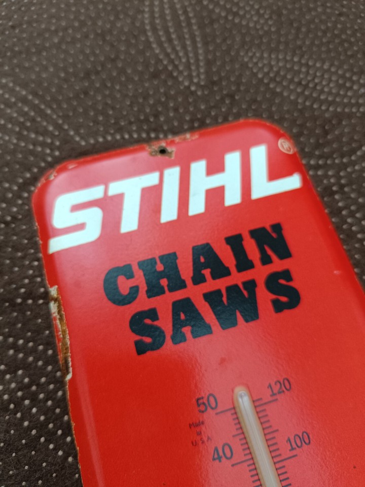 Vintage STIHL Thermometer Tin merchandise Chain Saw Machine advertising ...