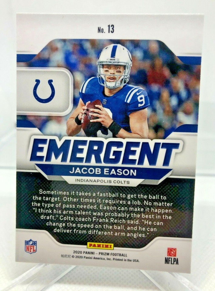 Jacob Eason ROOKIE - 2020 Panini Prizm Insert Emergent Card #13 Colts ...
