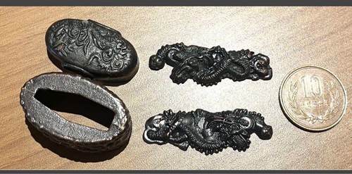 Menuki Antique Japanese sword fittings guard Tsuba hilt Samurai Katana ...