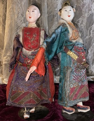Antique 19th Century Chinese Oriental Opera Dolls With Embroidered Silk ...