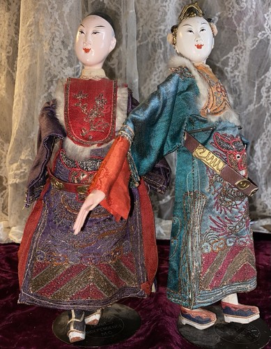 Antique 19th Century Chinese Oriental Opera Dolls With Embroidered Silk ...