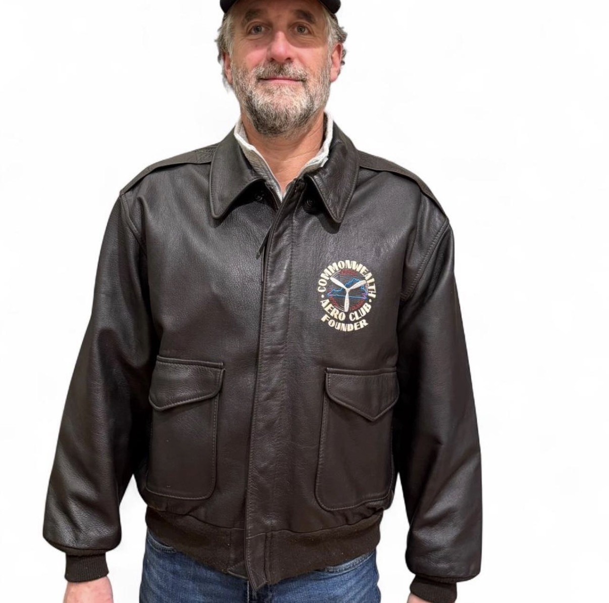 U.S. Wings Seal Brown Leather Flight Jacket XXL Aviation Club Patch A-2 ...