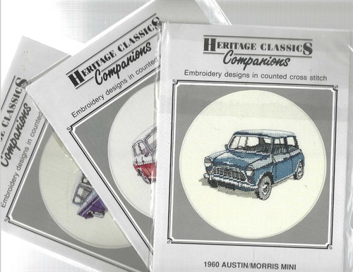 3 CLASSIC CAR DESIGNS--Ford--Austin/Morris-Wolseley-Counted Cross ...