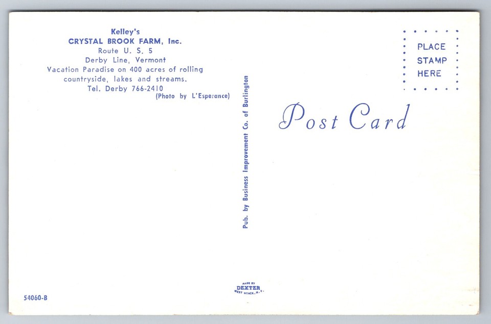 Kelley's Crystal Brook Farm Inc Route US 5 Derby Line Vermont Vintage ...