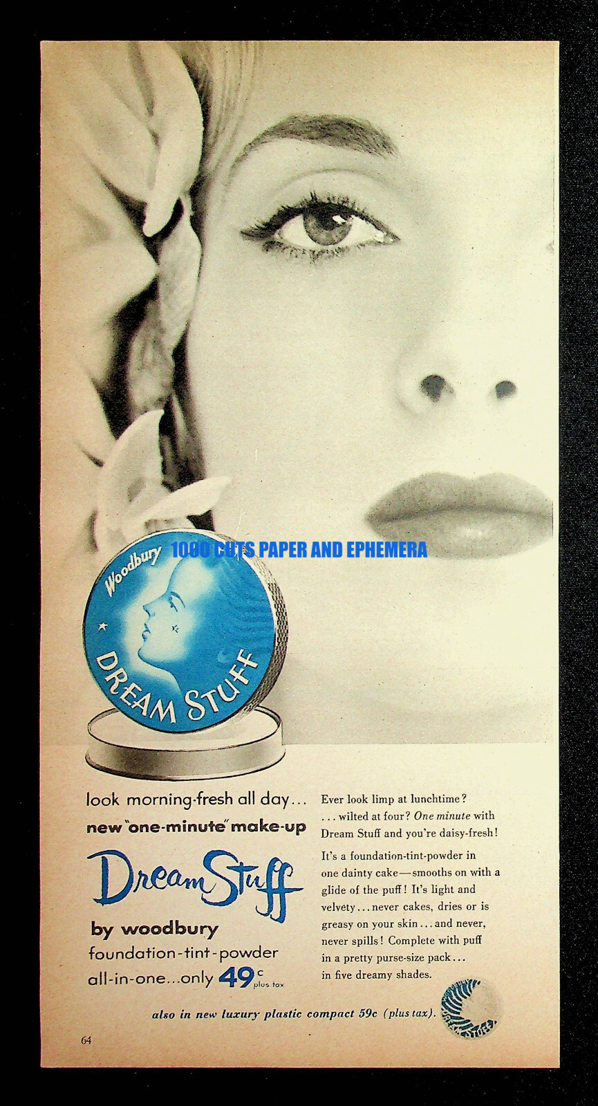 Woodbury Dream Stuff Foundation Makeup 1952 Print Magazine Ad Poster ...